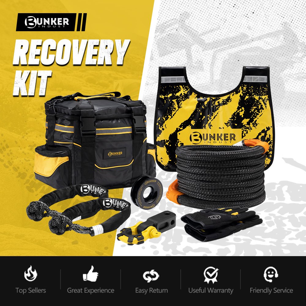 Bunker Indust 4x4 Recovery Kit Kinetic Rope Soft Shackles Winch Dampen ...